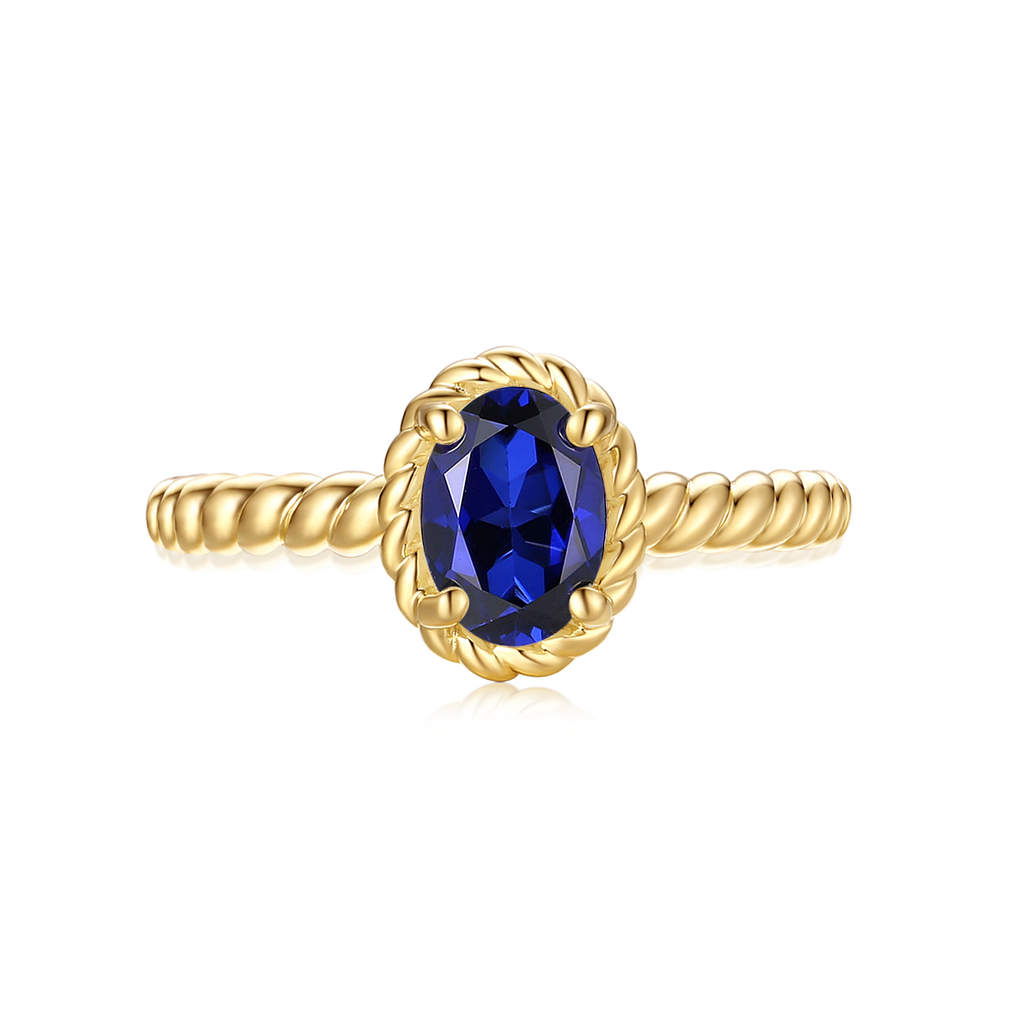 9ct Yellow Gold Oval Cut 7x5mm Created Sapphire September Ring – Zamels