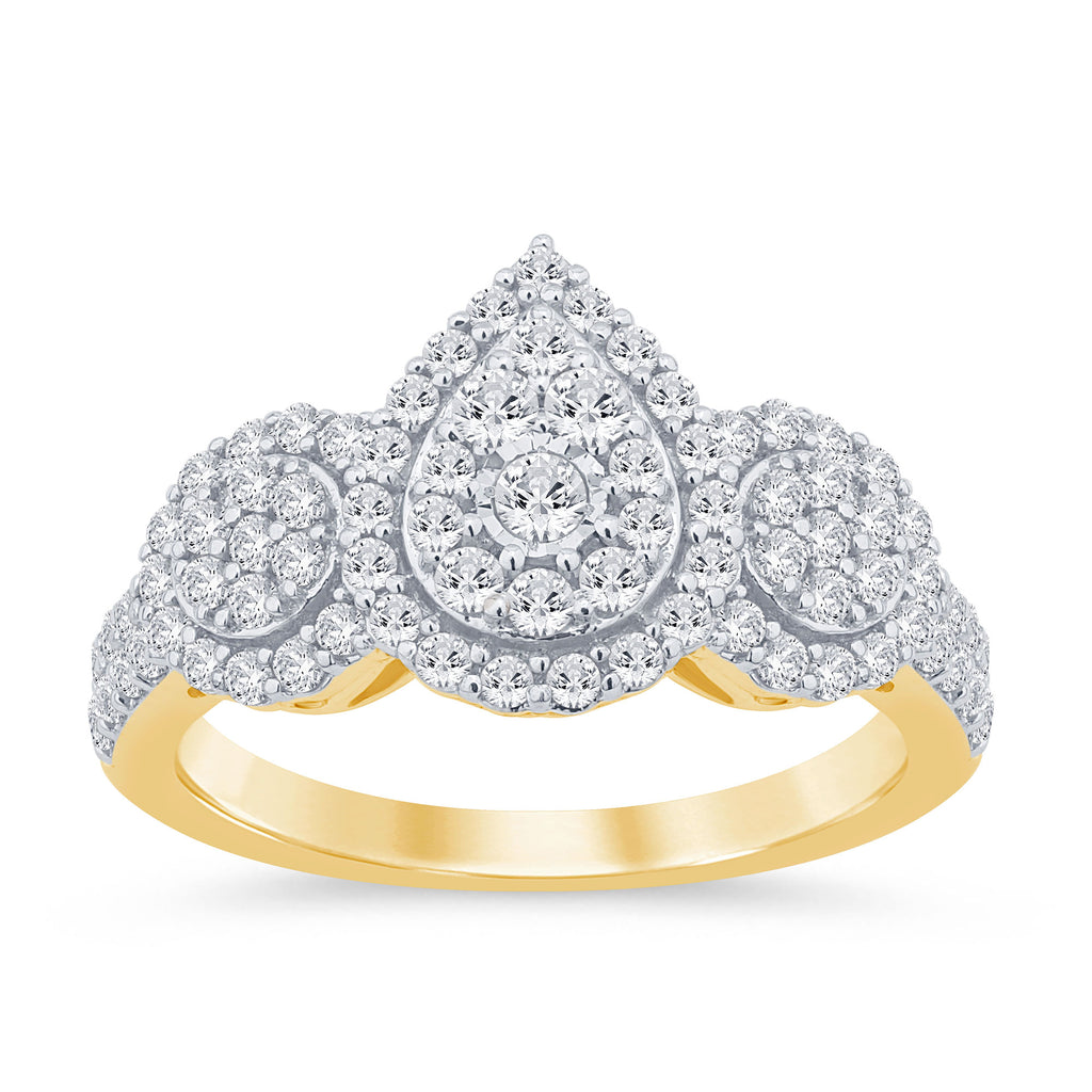 9ct Yellow Gold Round Brilliant Cut 1.00 Carat tw Rhodium Plated Ring ...