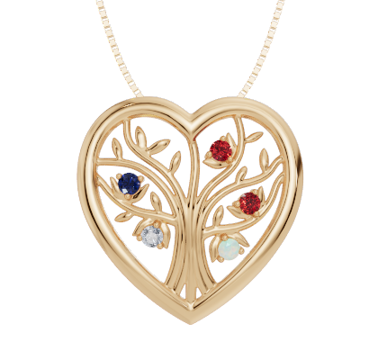 Personalised 5 Birthstones Heart Tree Pendant – Zamels