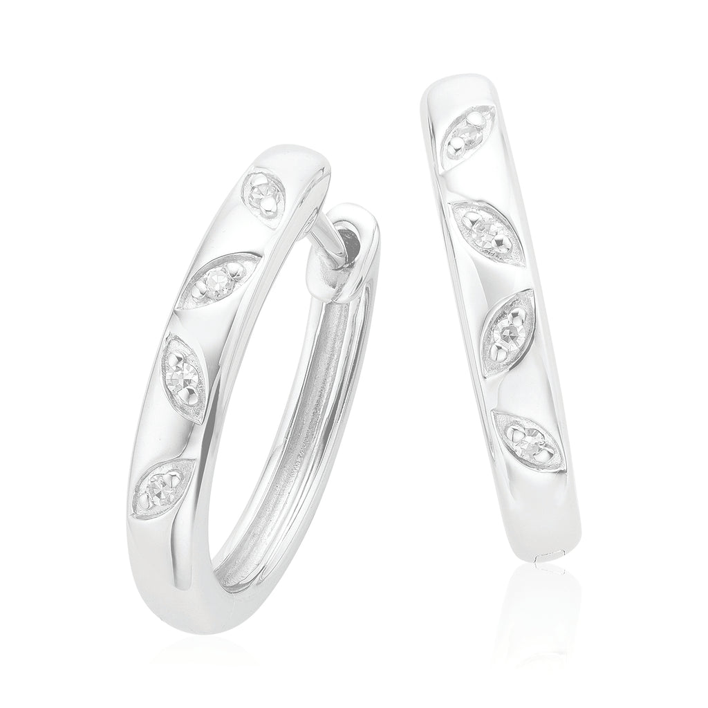 Sterling Silver with Round Brilliant Cut Diamond Set Hoop Earrings – Zamels